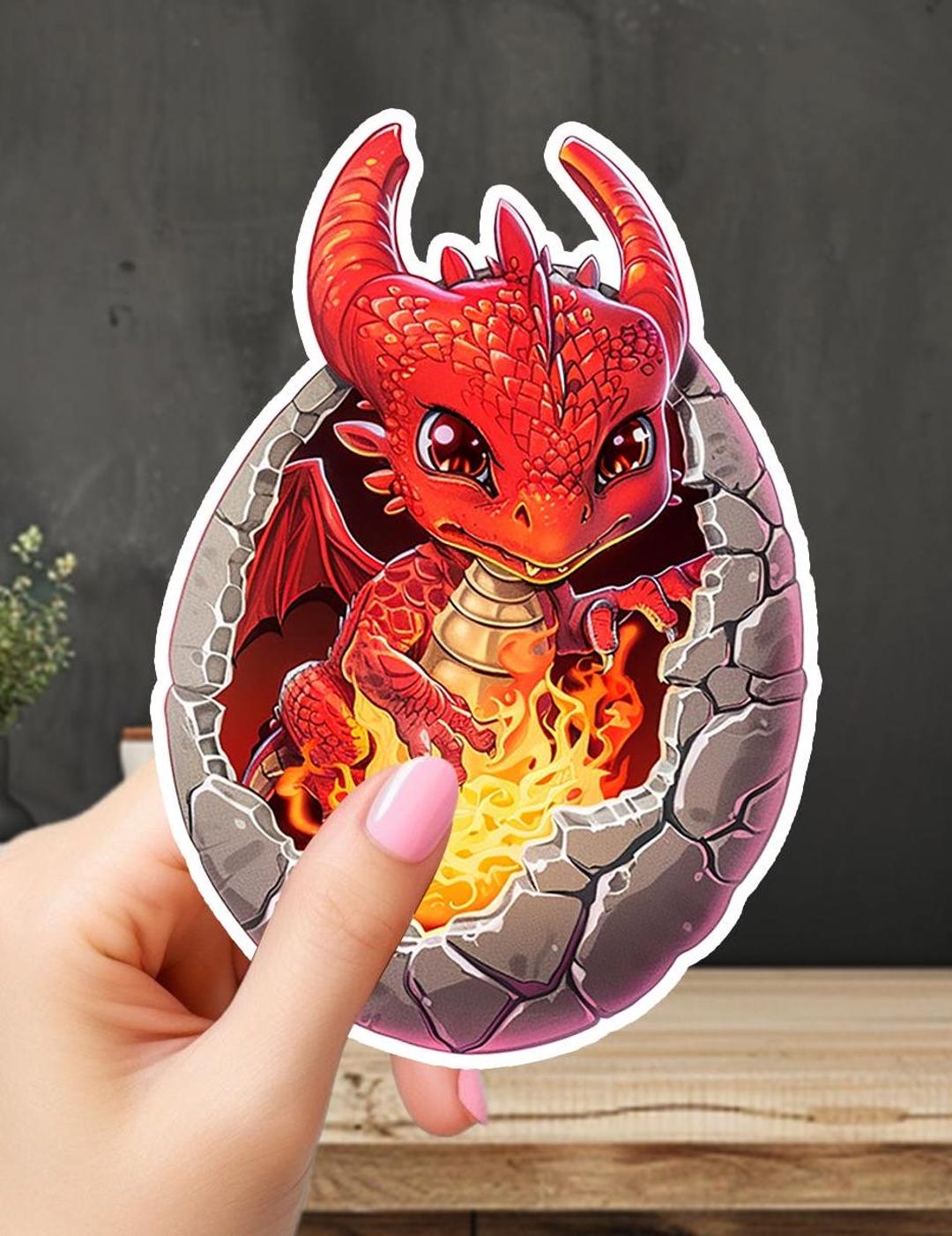 Baby Dragon Vinyl Sticker, Cartoon Red Dragon Fun Image, Mythical ...