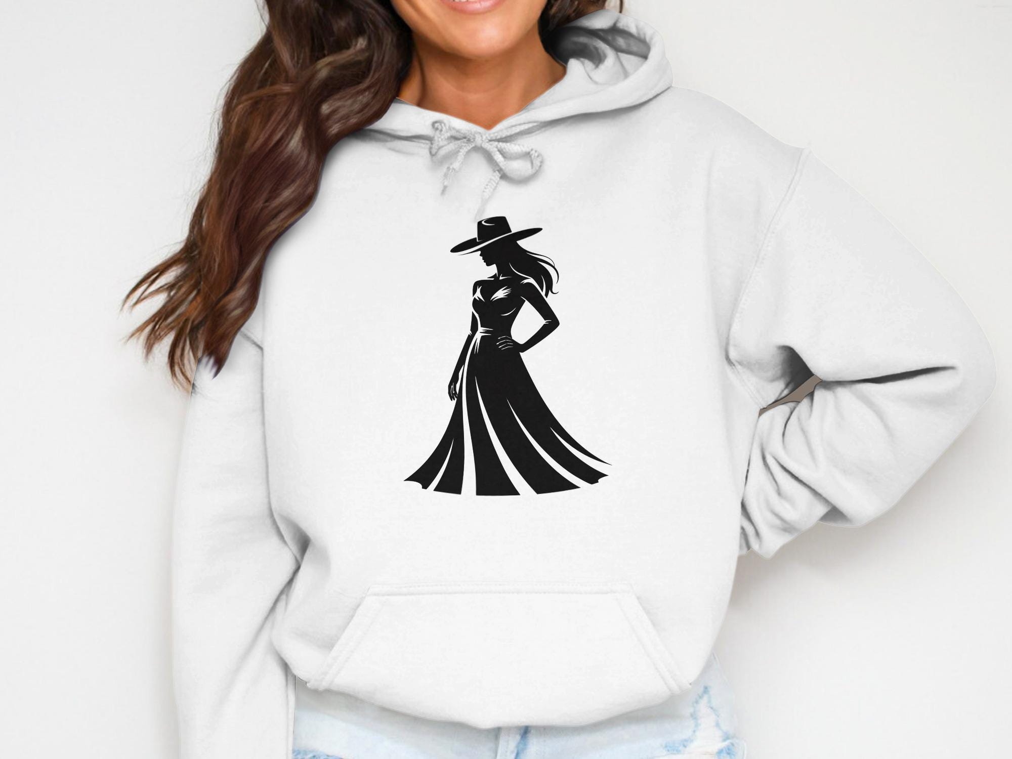 Woman Silhouette PNG Bundle, Cowgirl Hat Lady Clipart, Elegant Western ...