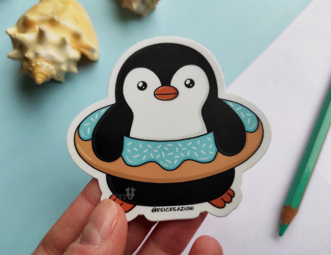 Penguin Donut Kawaii Waterproof Vinyl Sticker, Cute Stationery, Food ...