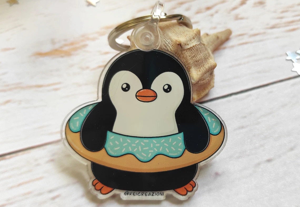 Penguin Donut Cute Acrylic Keychain Food Animal, Kawaii Keychain, Bag ...