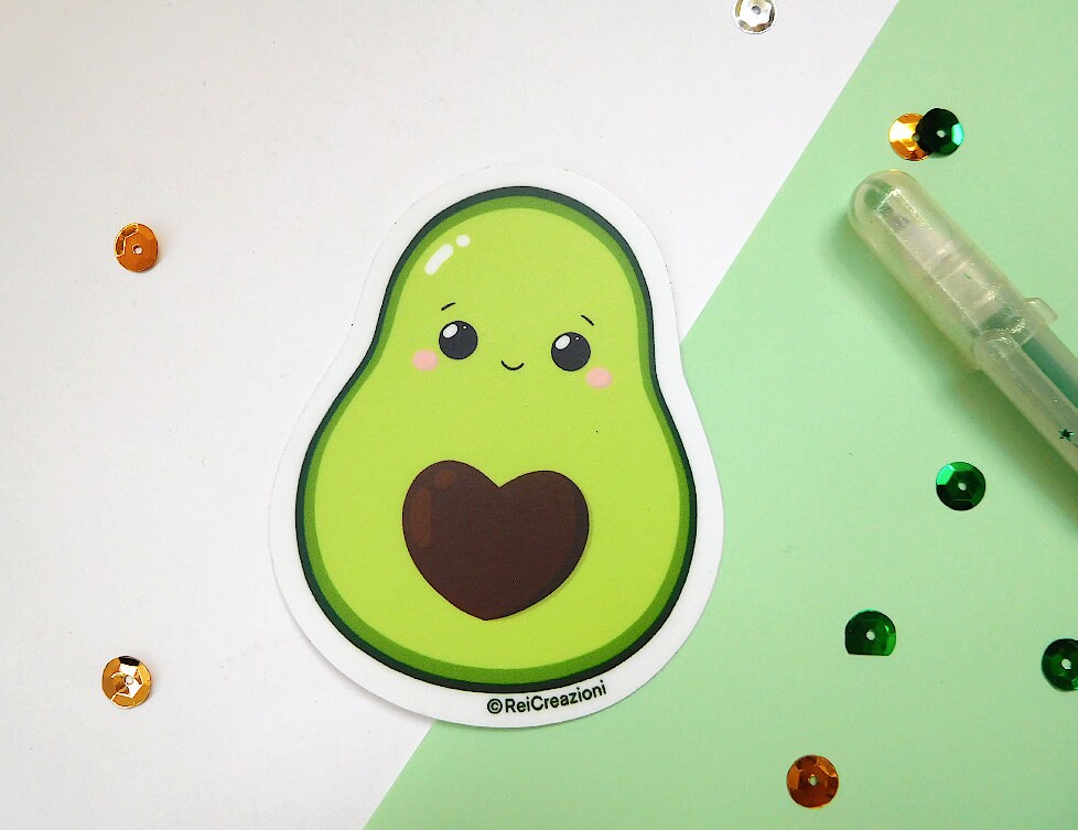 Avocado Vinyl Sticker Kawaii Fruit Food, Valentines Day Stickers, Manga ...