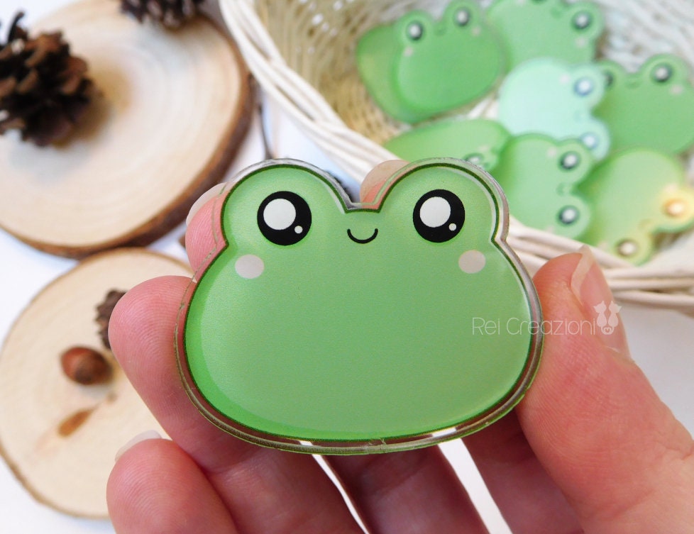 Cute Frog Button Kawaii Acrylic Pin, Bagpack Accessories, Animal Pin - Etsy