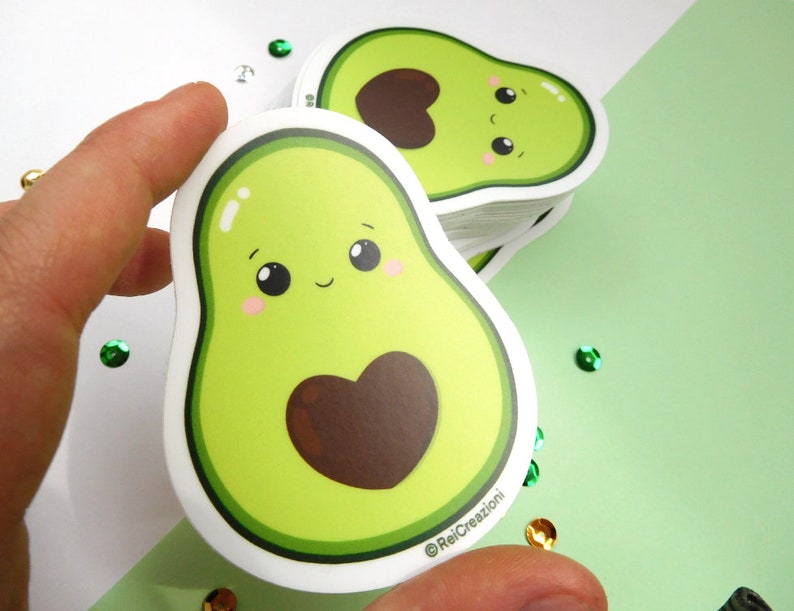 Avocado Vinyl Sticker Kawaii Fruit Food, Valentines Day Stickers, Manga ...