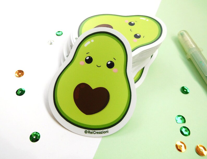 Avocado Vinyl Sticker Kawaii Fruit Food, Valentines Day Stickers, Manga ...