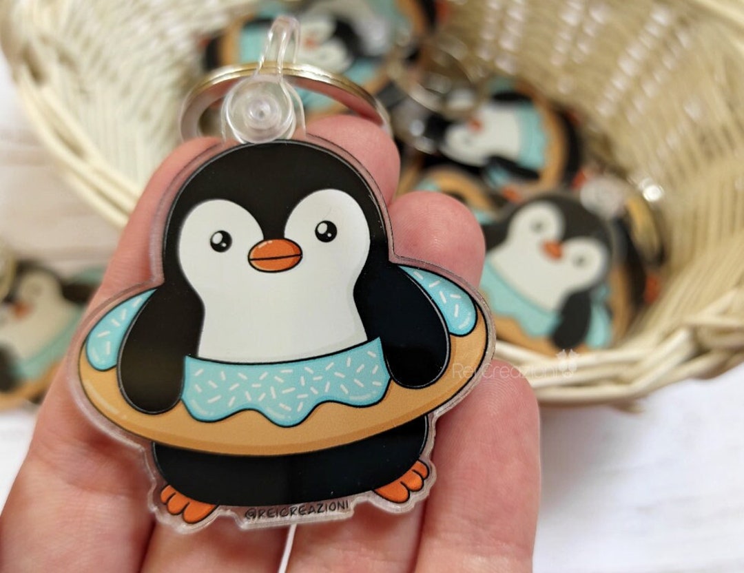 Penguin Donut Cute Acrylic Keychain Food Animal, Kawaii Keychain, Bag ...