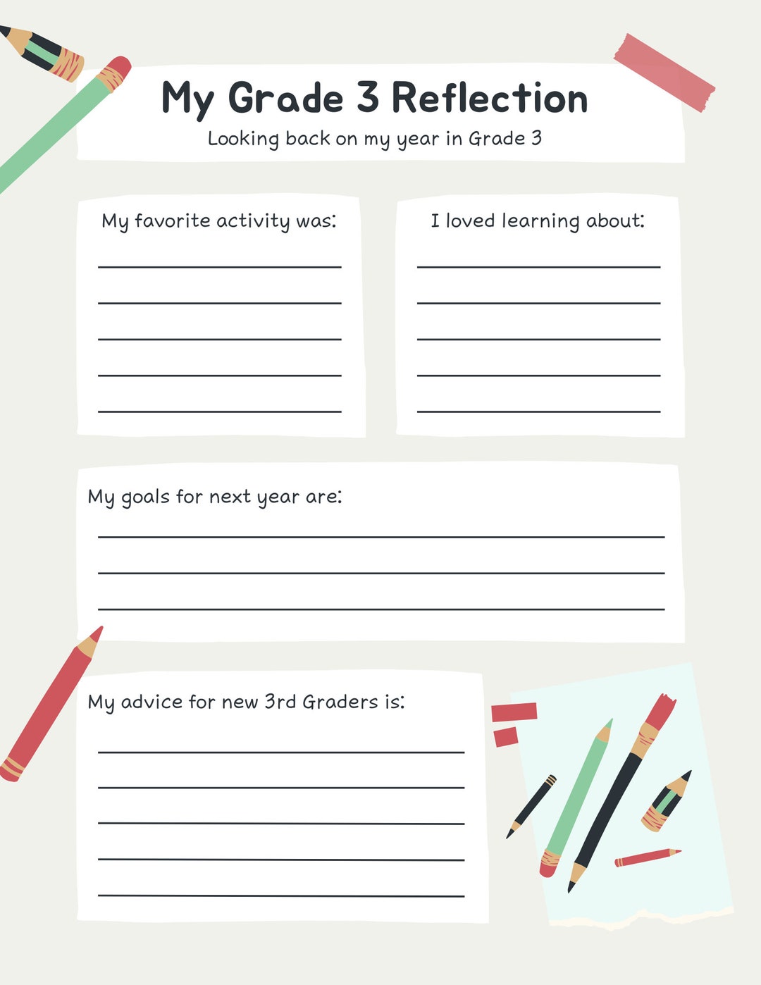 End of School Year Reflection Sheets - 3rd Through 6th Grade - PDF ...
