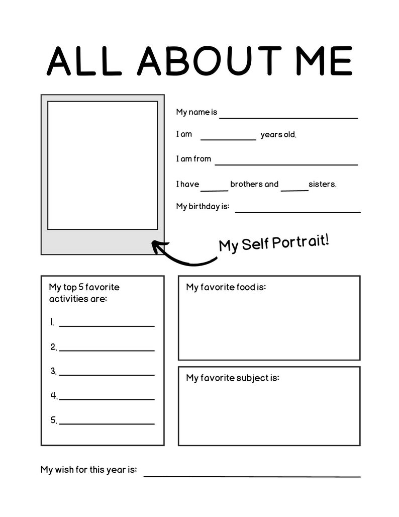 All About Me Worksheet - PDF Download - Etsy