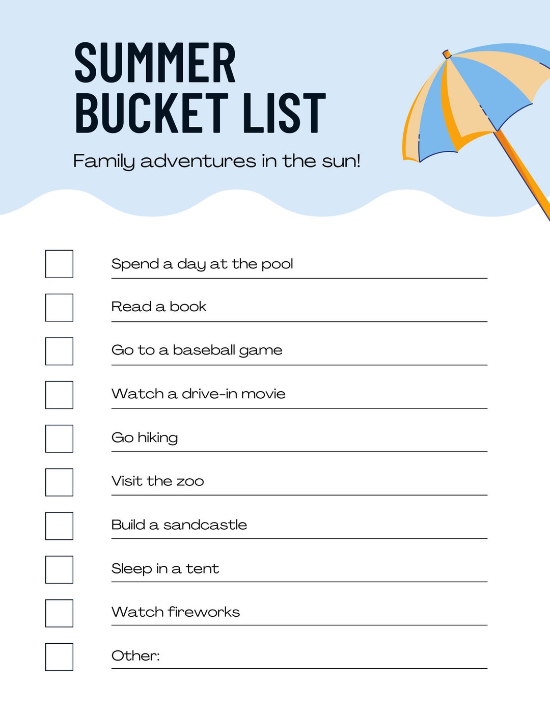 Summer Bucket List - PDF Download - Etsy
