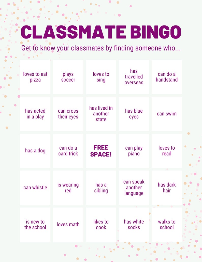 Classmate Bingo - Get to Know Your Classmates Game - PDF Instant ...