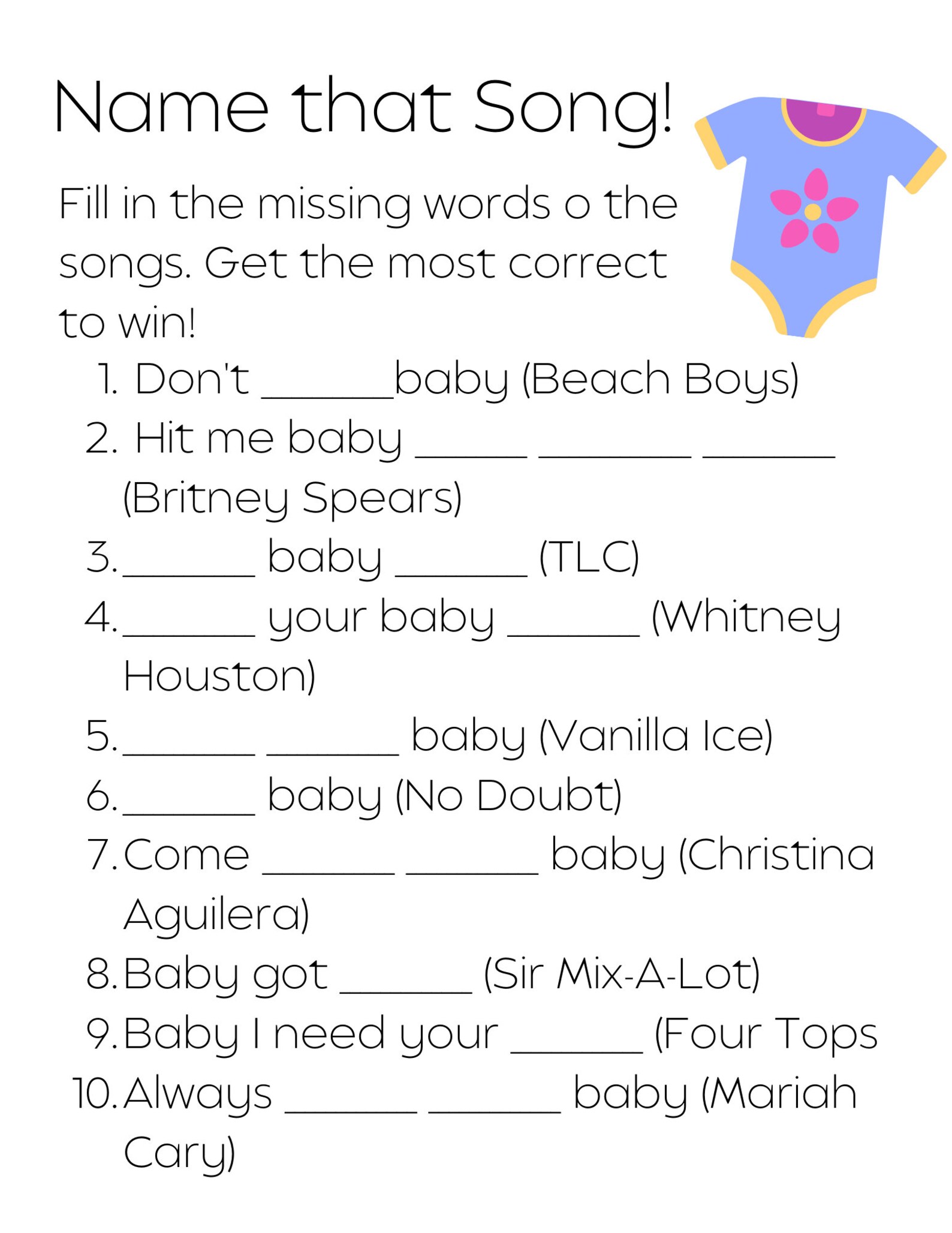Name That Song Baby Shower Game PDF Download - Etsy