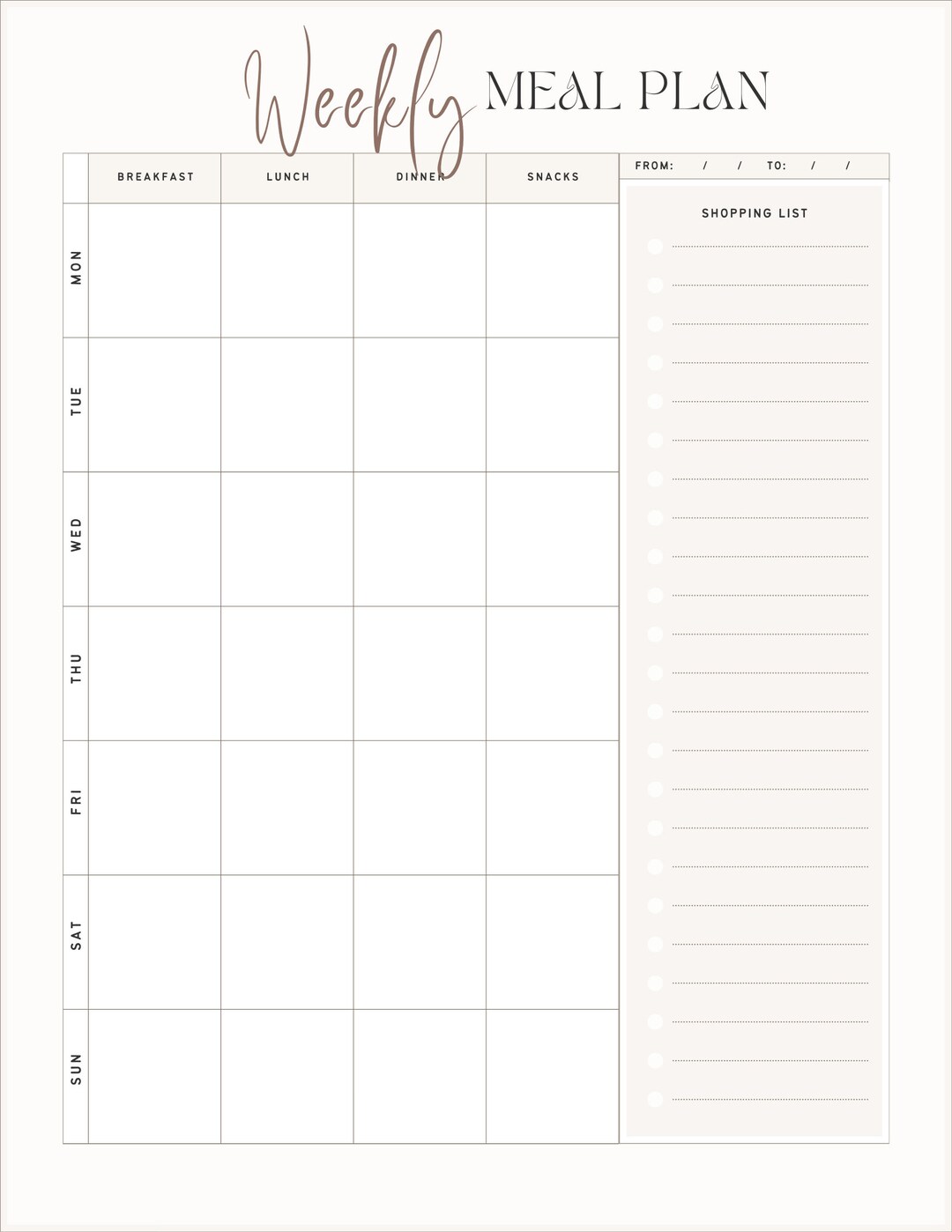 Weekly Meal Planner - Neutral Color Palette - Etsy