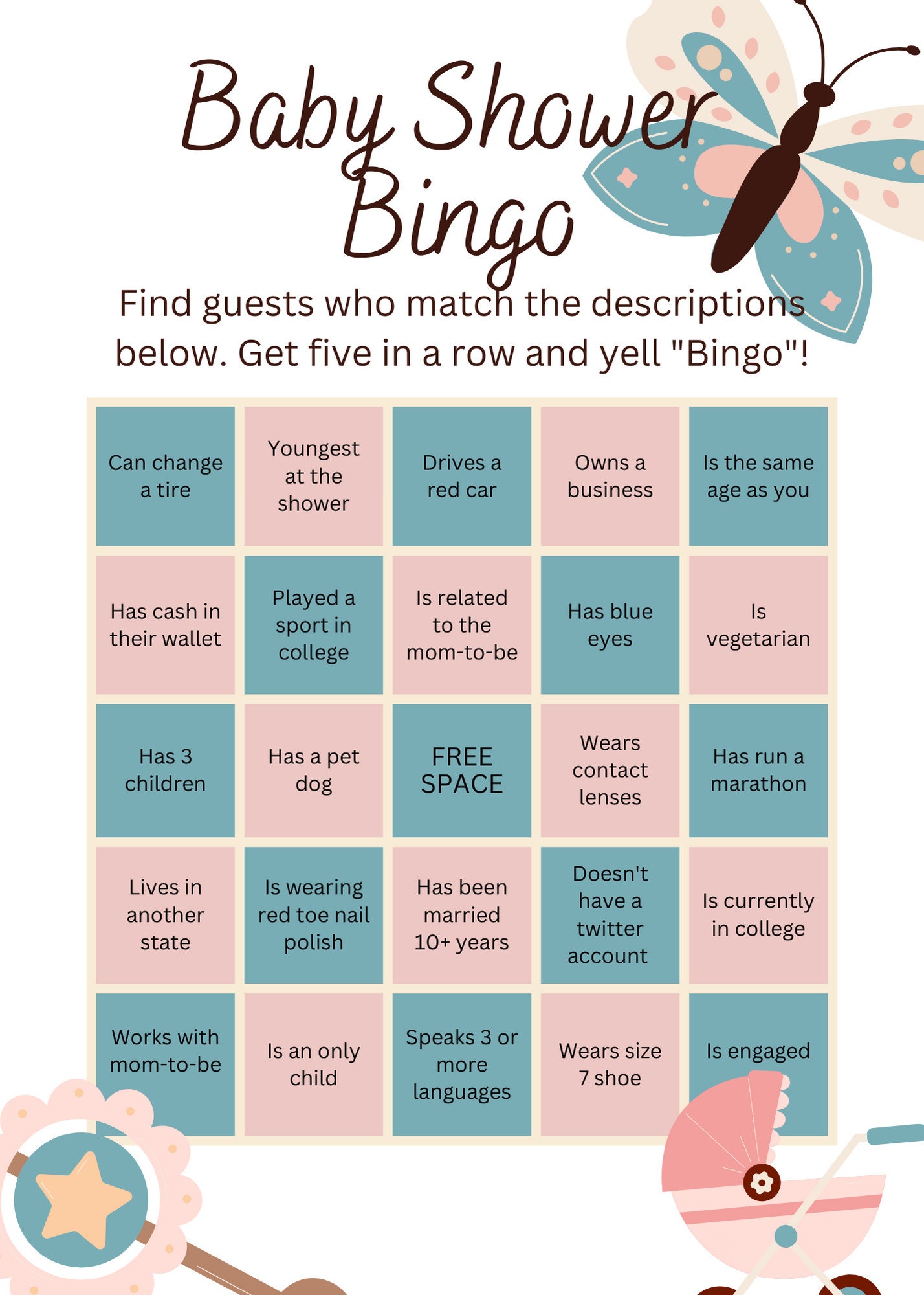 Baby Shower Bingo - Find the Guest PDF Download - Etsy