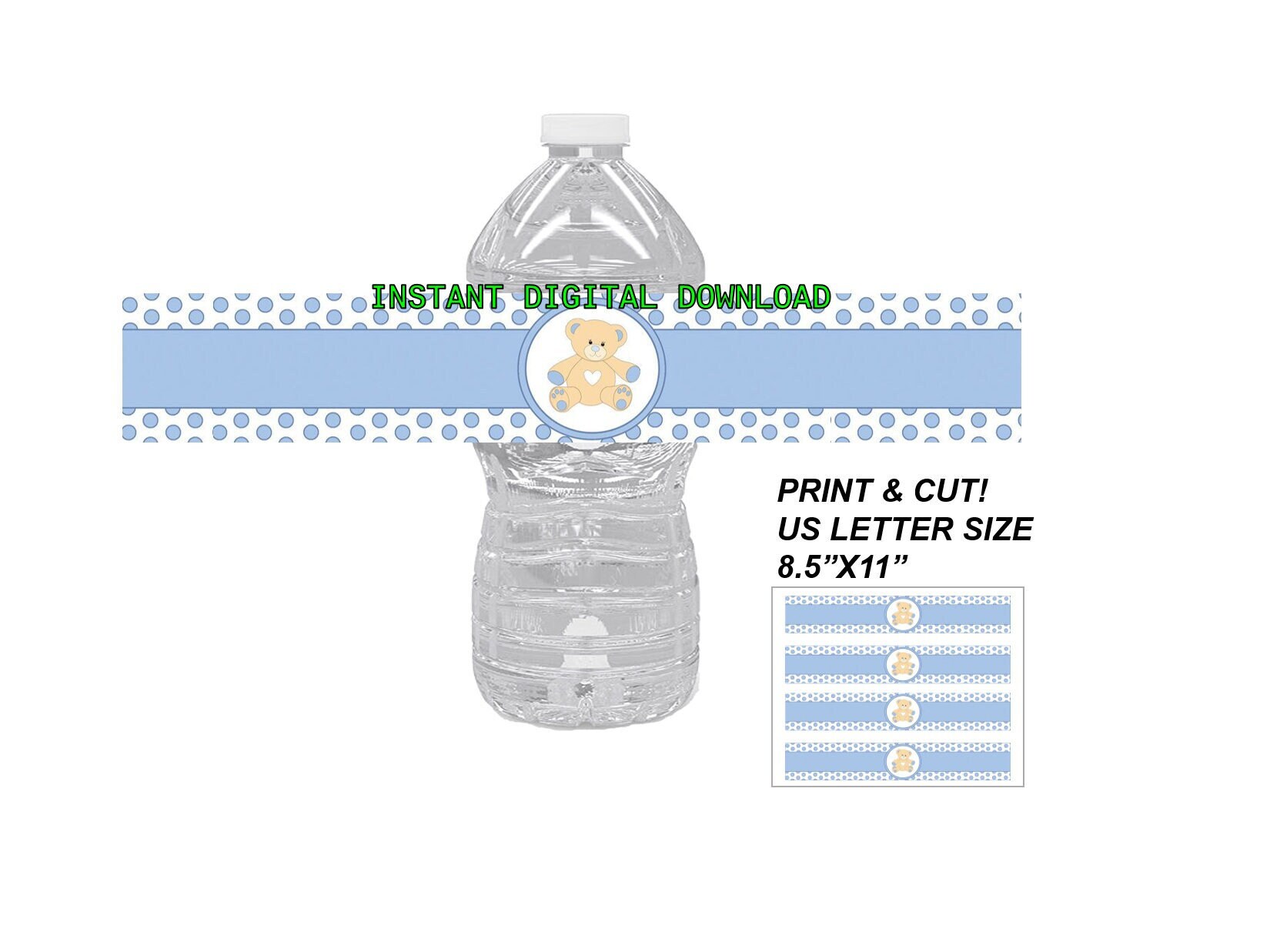 Teddy Bear Water Bottle Labels printable Instant Digital - Etsy