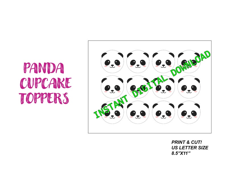 Panda Cupcake Toppers Printable Instant Digital Download - Etsy