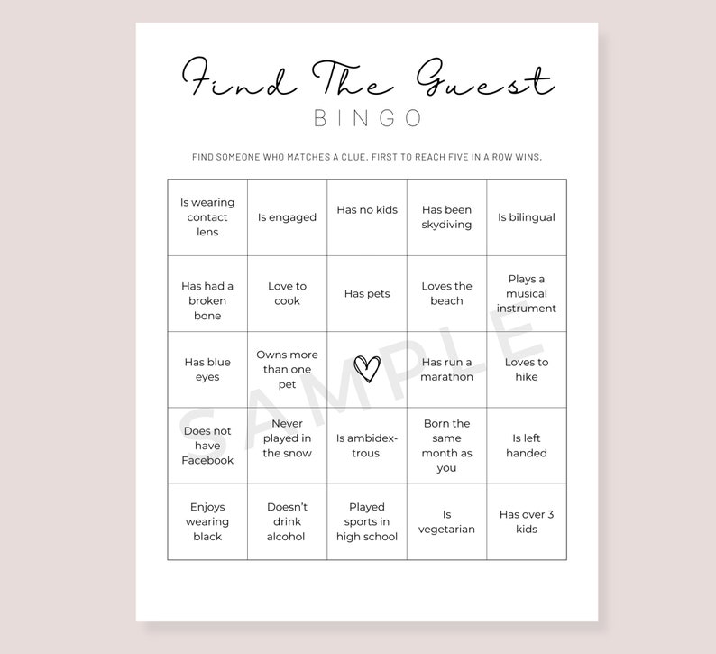 Find the Guest Bingo, Find the Guest Baby Shower Game, Find the Guest ...