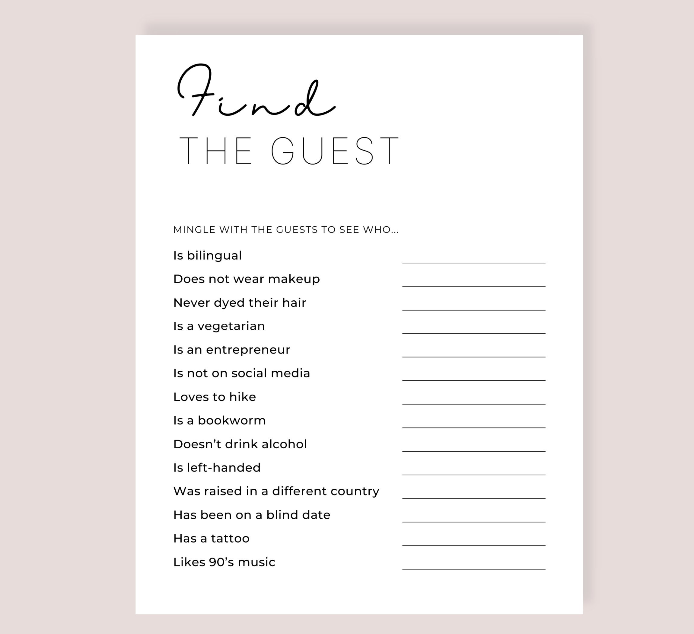 Find the Guest Game, Find the Guest Digital Download, Find the Guest - Etsy