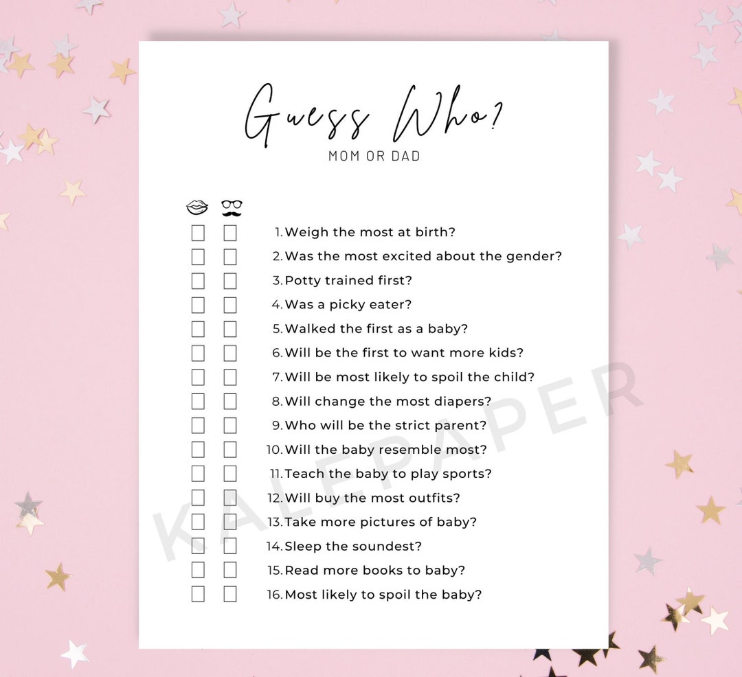 Guess Who Baby Shower Game, Guess Who Template, Guess Who Mom or Dad ...