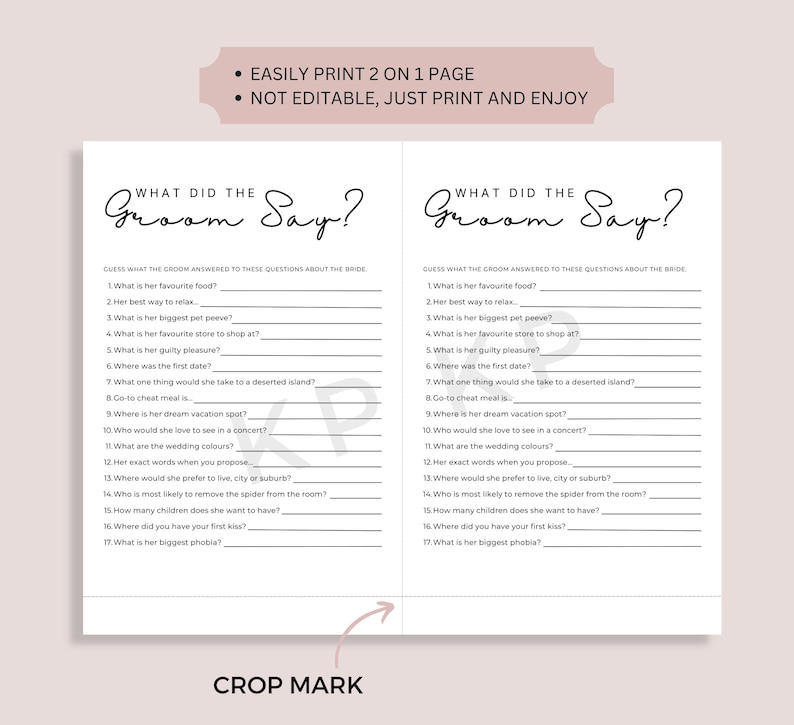 What Did the Groom Say, Questions for the Groom, Bridal Shower Games - Etsy