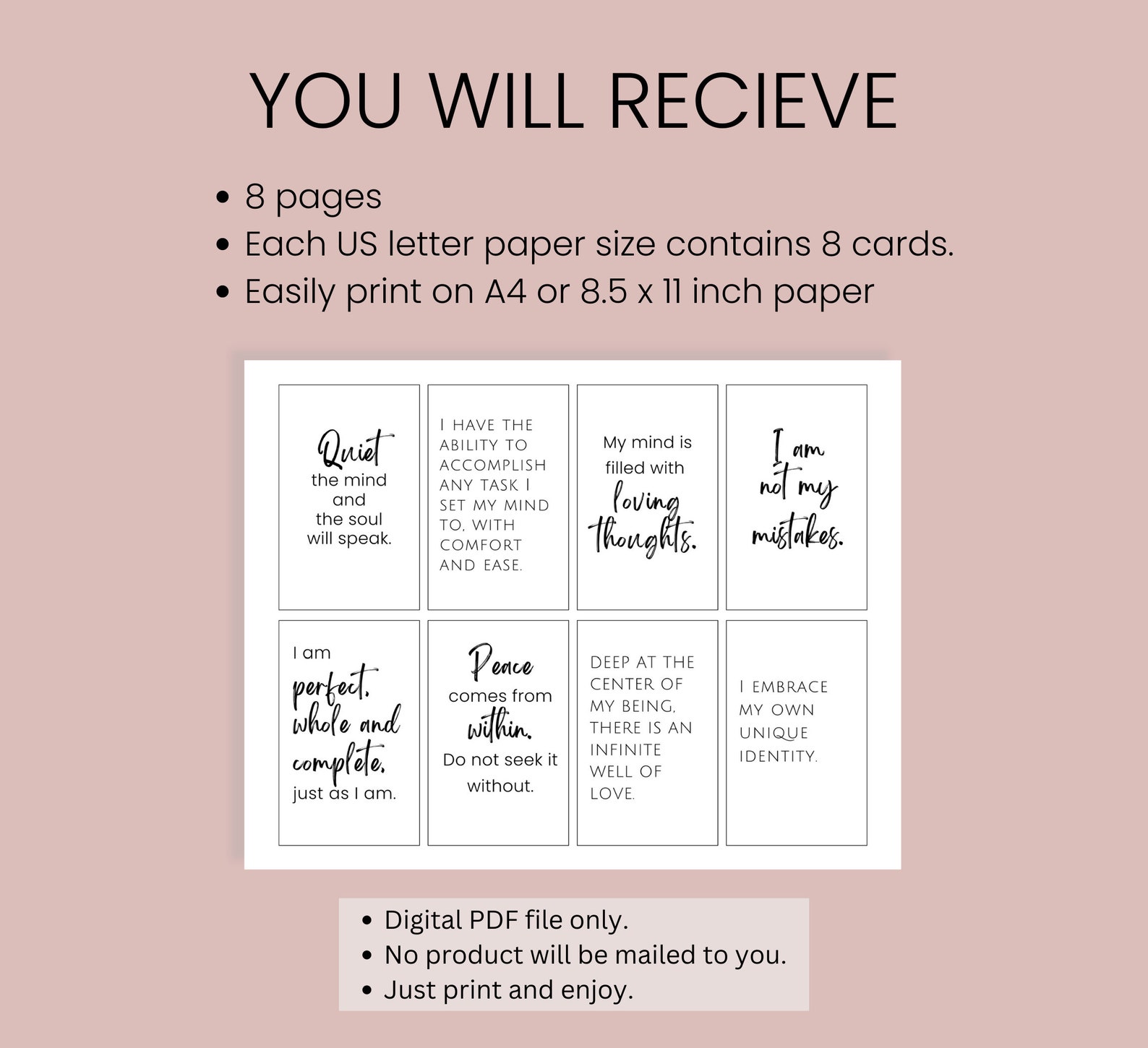 Affirmation Cards Printable, Positive Affirmation Cards, Printable ...