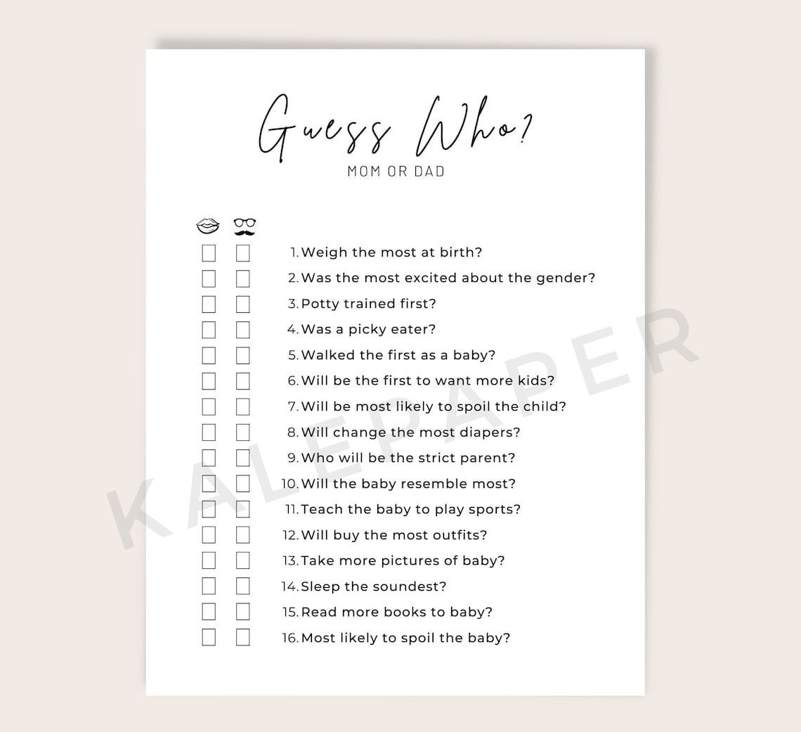 Guess Who Baby Shower Game, Guess Who Template, Guess Who Mom or Dad - Etsy