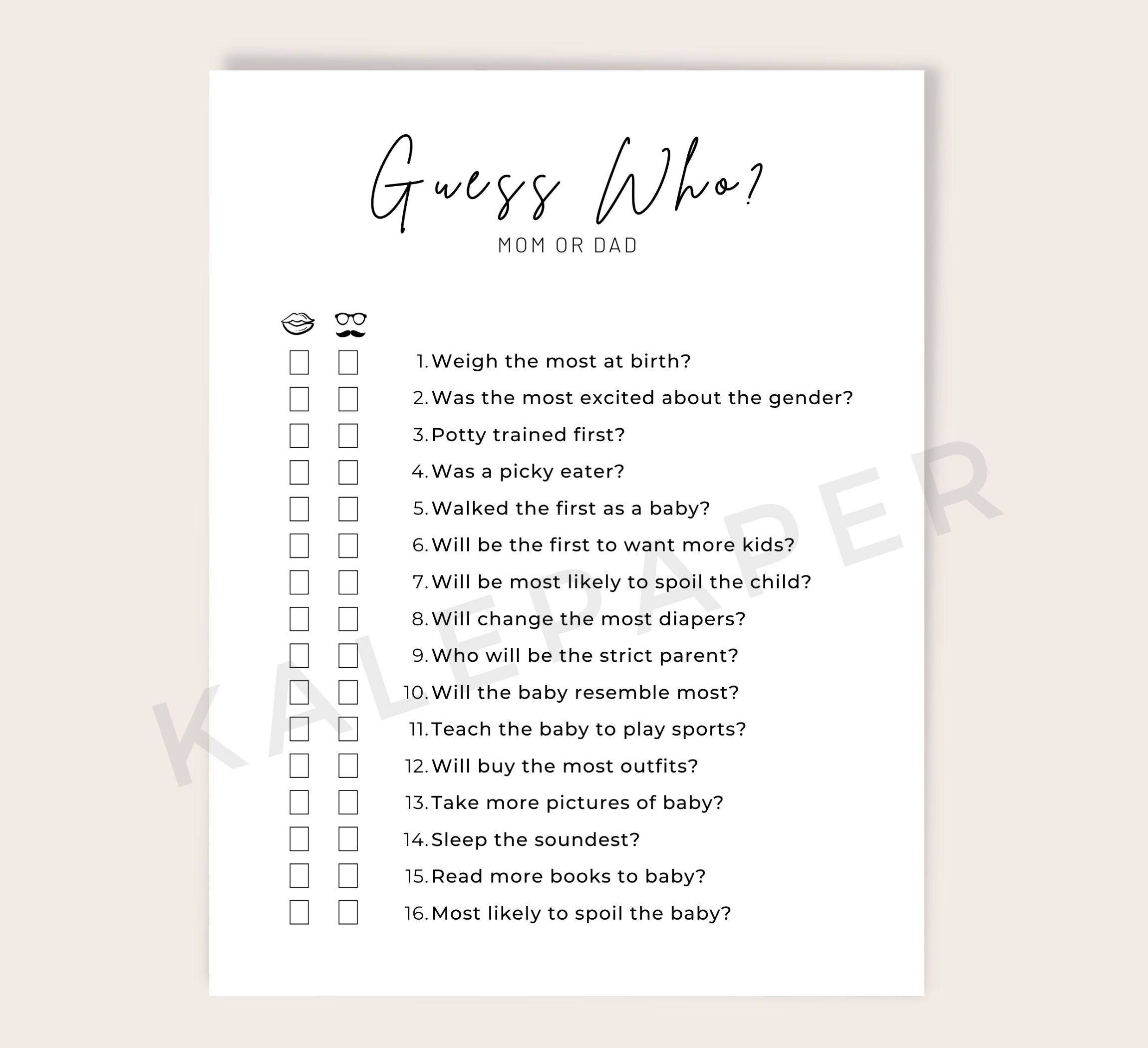 Guess Who Baby Shower Game, Guess Who Template, Guess Who Mom or Dad ...