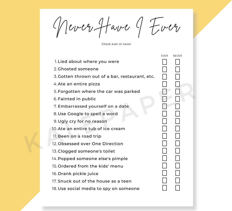 Bachelorette Party Games, Ever or Never Bridal Shower Game, Never Have ...