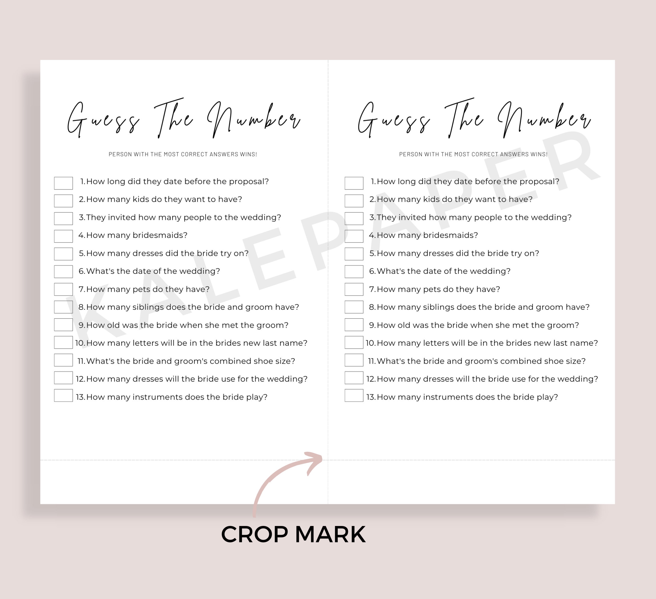 Guess the Number Bridal Shower Game, Bachelorette Party Games, Wedding ...