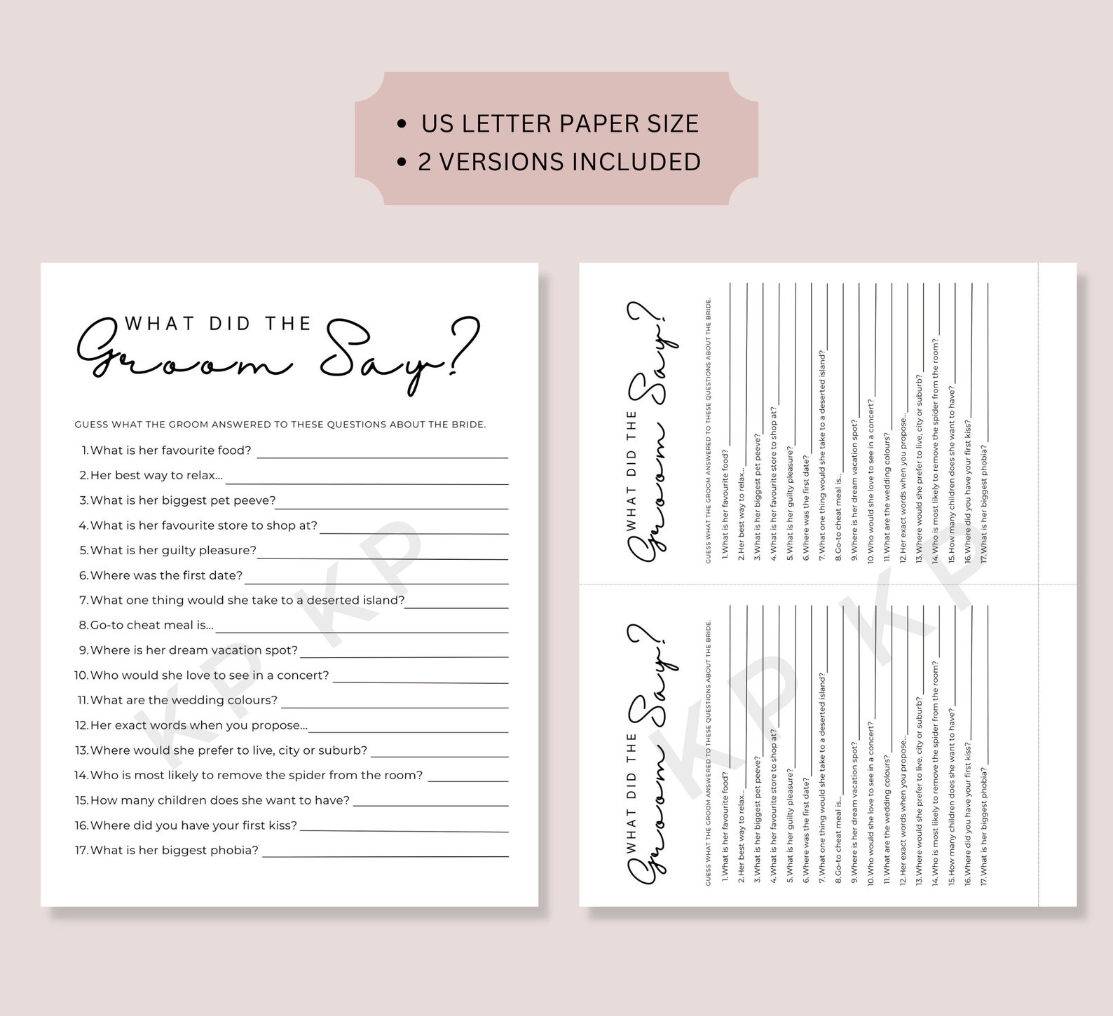 What Did the Groom Say, Questions for the Groom, Bridal Shower Games - Etsy