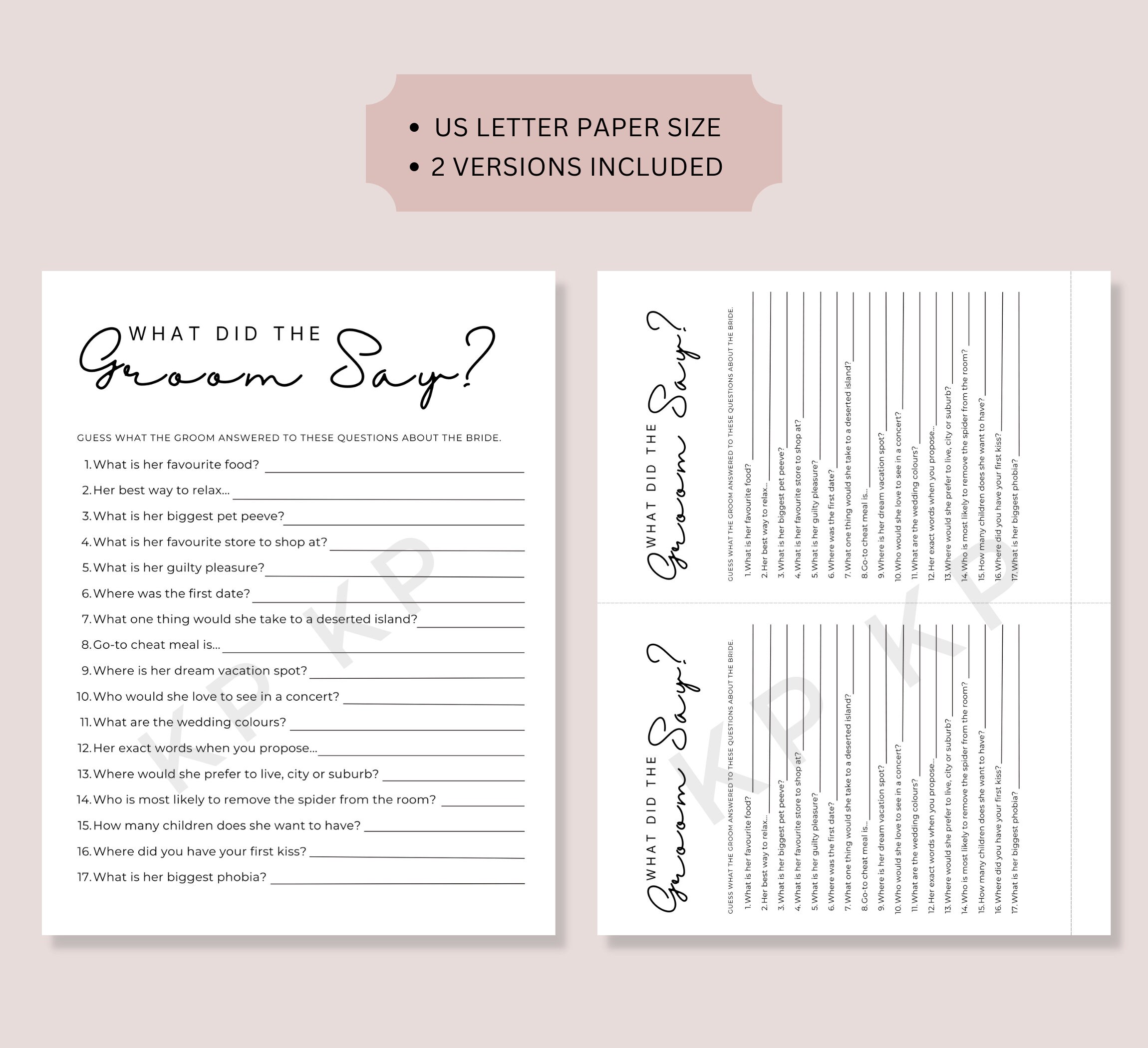 What Did the Groom Say, Questions for the Groom, Bridal Shower Games - Etsy