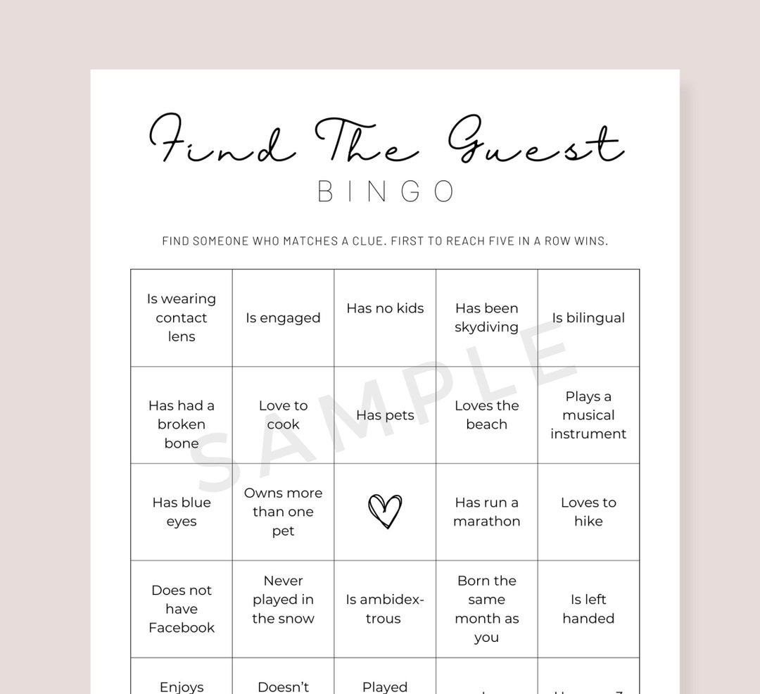 Find the Guest Bingo, Find the Guest Baby Shower Game, Find the Guest ...