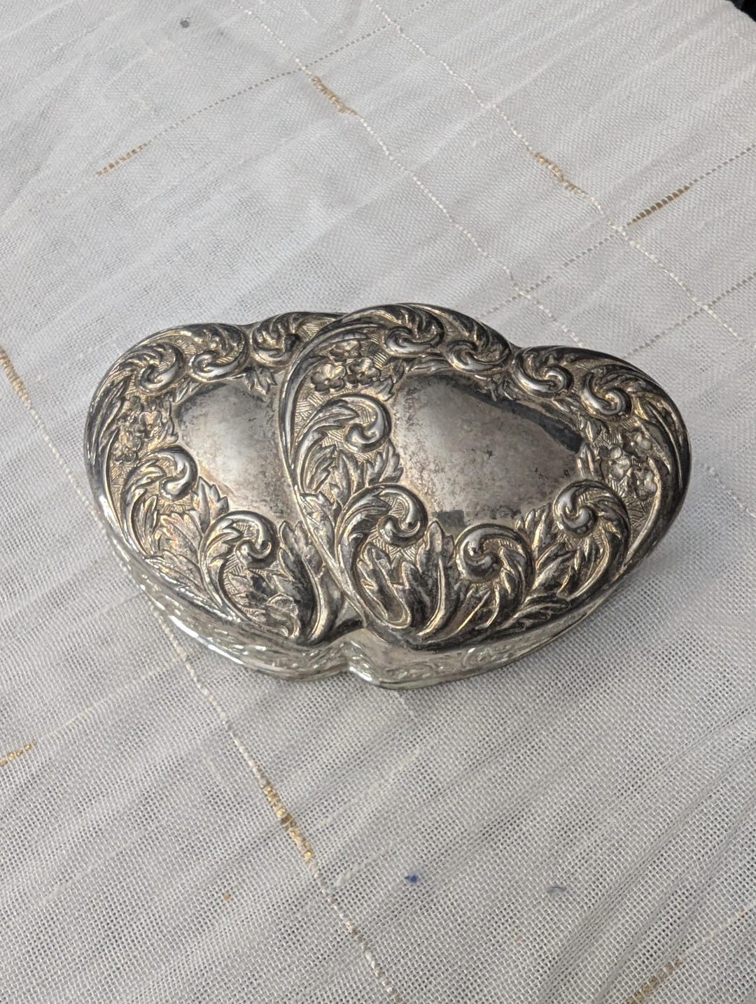 Silver Plated Vintage Double Heart Box With Red Velvet Inside 90s - Etsy