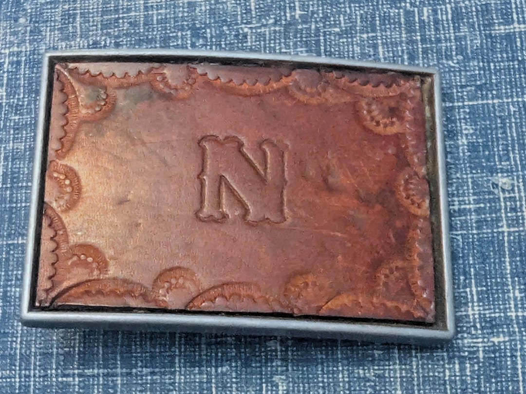 Vintage Tooled Leather Belt Buckle, Handcrafted Initial "n", Western ...