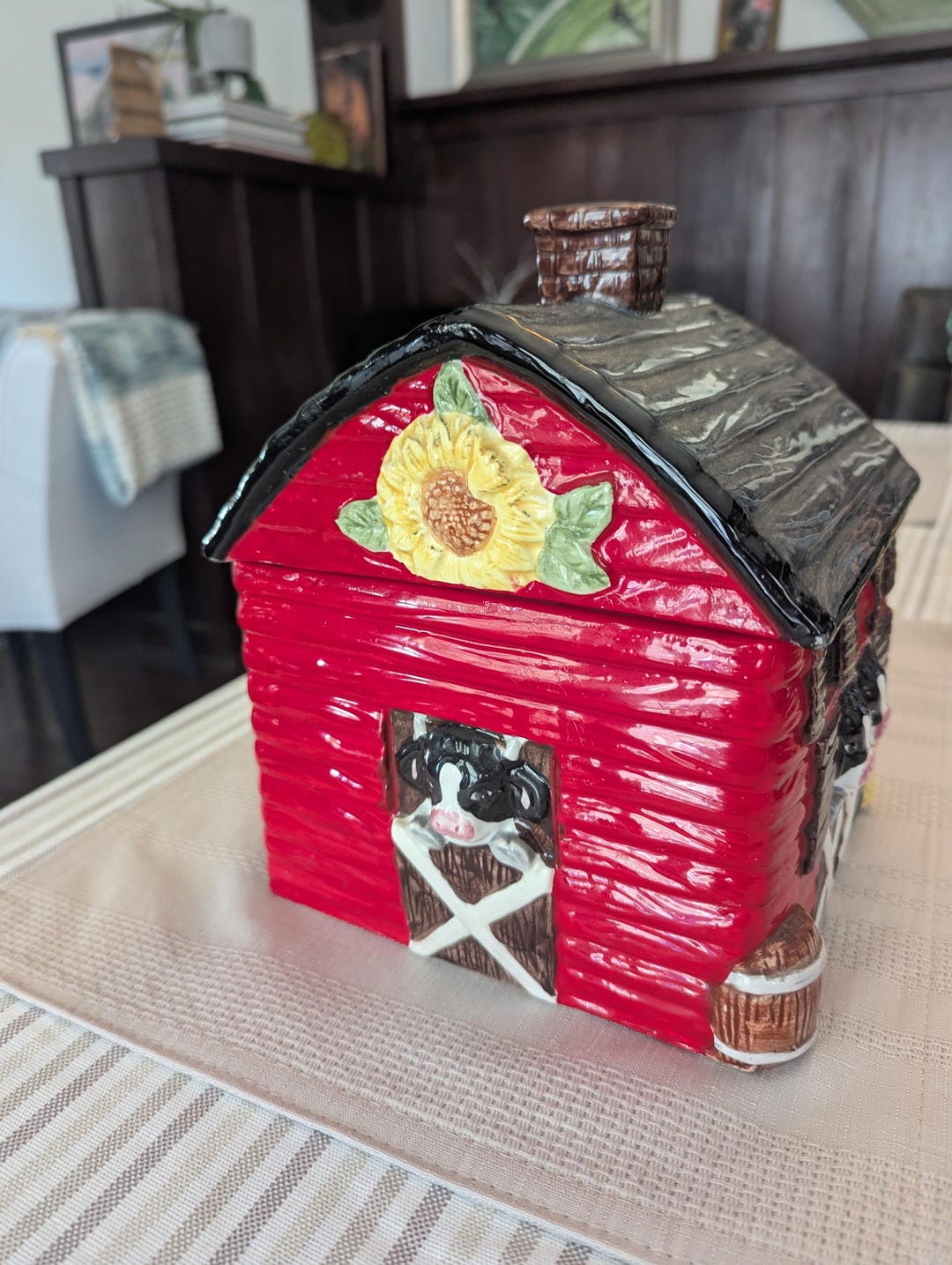 Red Barn Cow and Sunflower Farm Themed Cookie Jar 90's - Etsy