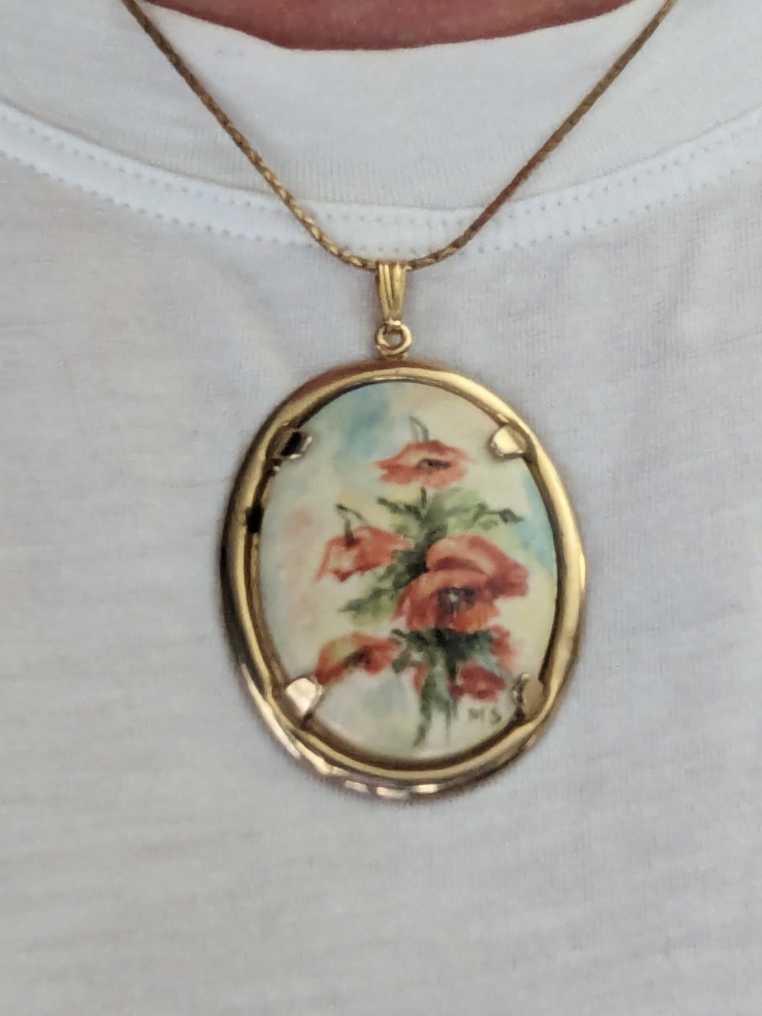 Vintage Mid Century Hand Painted Porcelain Pendant Signed by Artist - Etsy