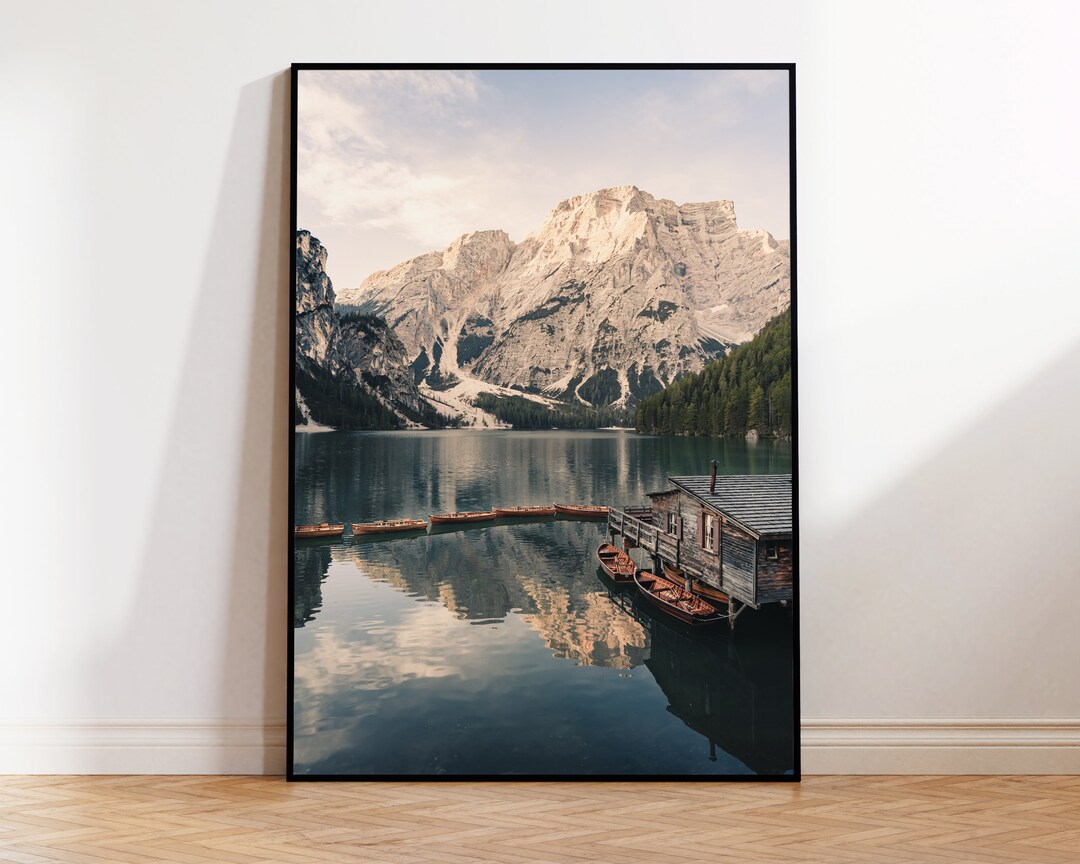 Wandbild "Pragser Wildsee" / Bergsee, Ruderboot, Dolomiten, Italien ...