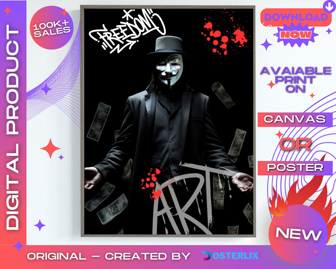 V for Vendetta - Freedom - Custom Portrait Modern Wall Art Unique V for ...