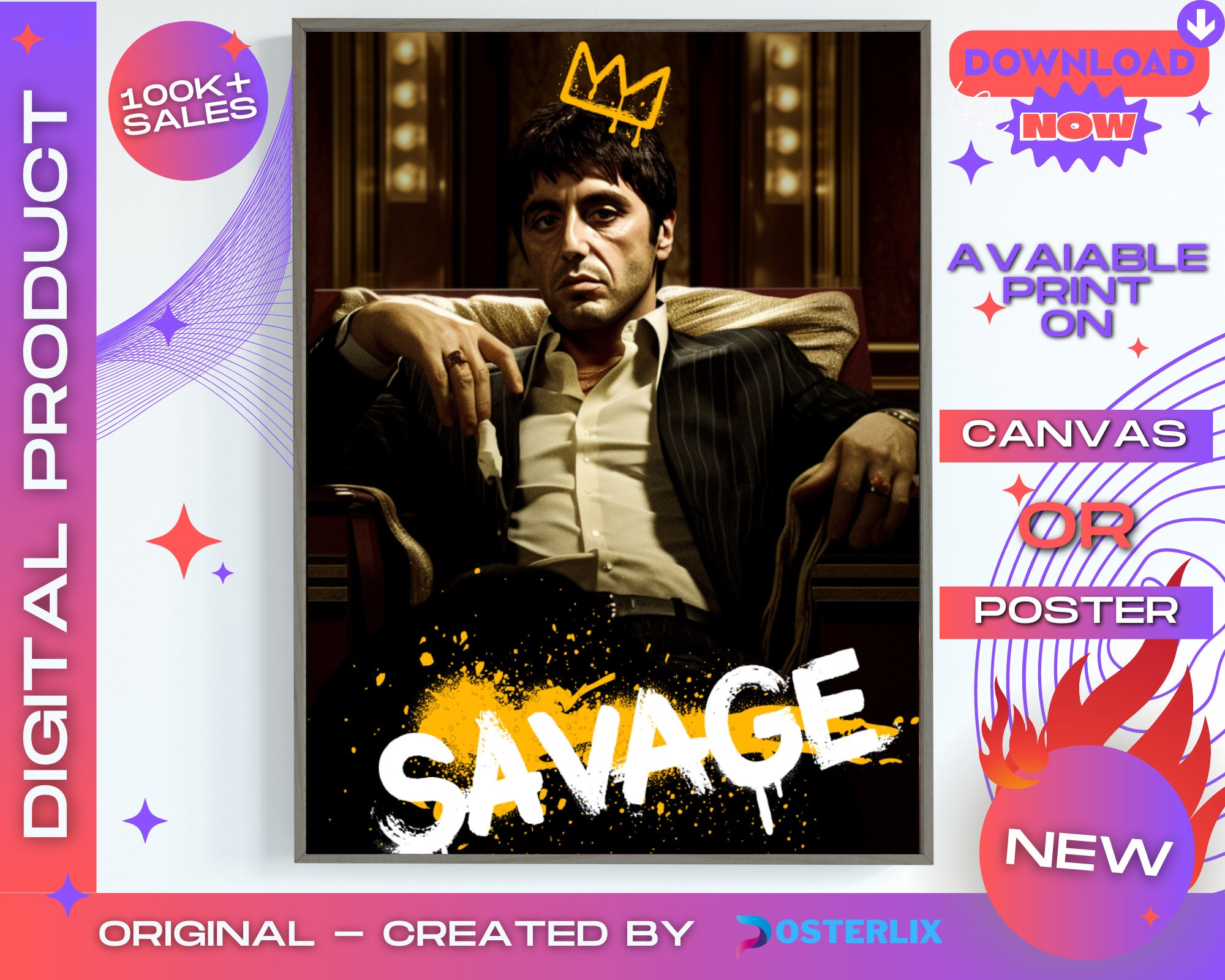 Scarface - Savage - Custom Portrait Modern Wall Art Unique Scarface ...