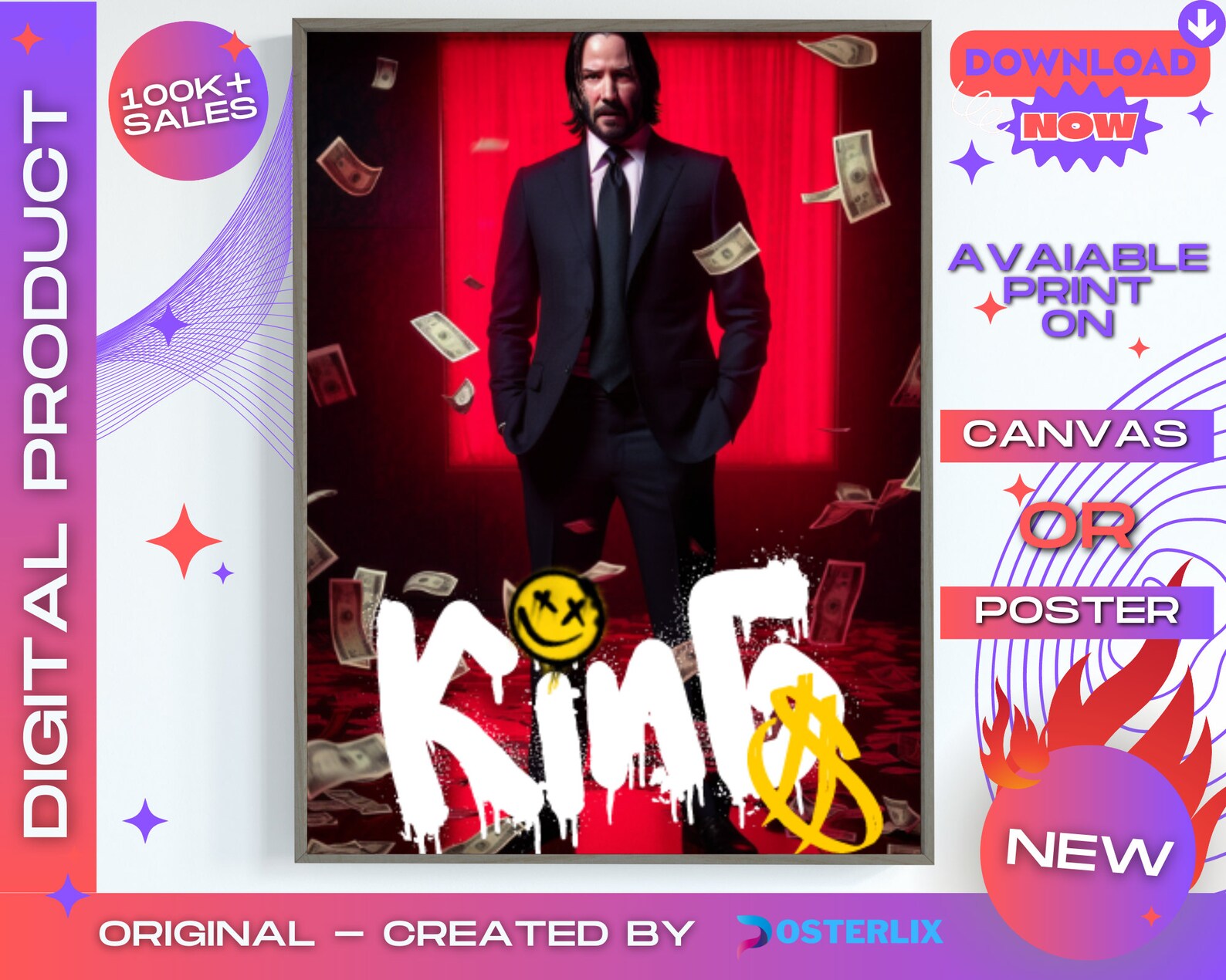 John Wick - King - Custom Portrait Modern Wall Art Unique John Wick ...