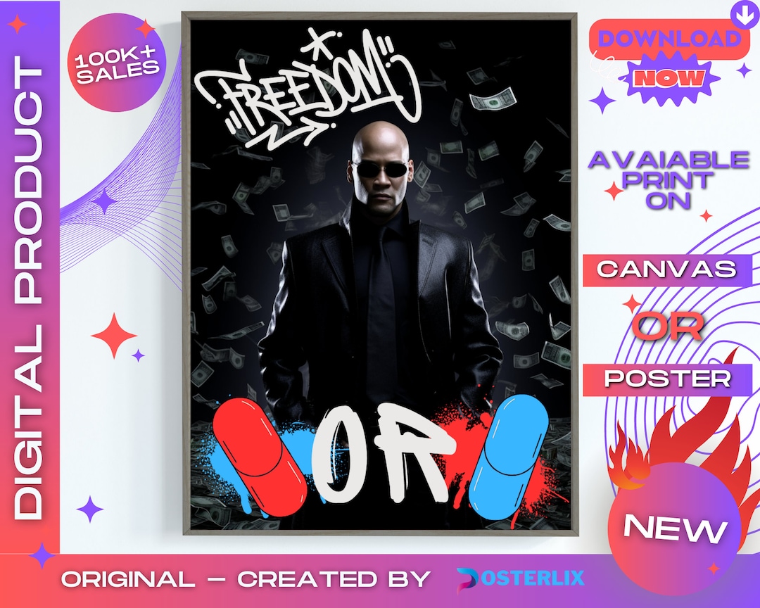 Morpheus Red or Blue Matrix Poster Custom Portrait Modern Wall Art ...