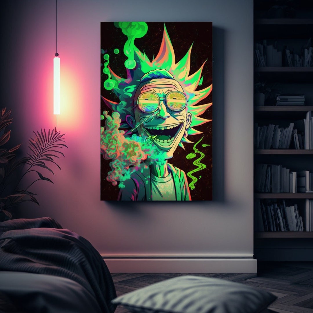 Framed Canvas Print Wall Art Rick and Morty Smoking Weed Abstract ...