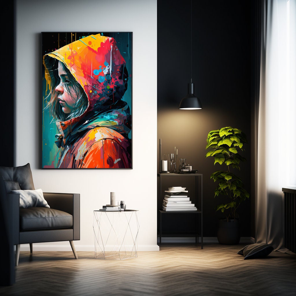 Framed Canvas Print Wall Art Colorful Rain Abstract Illustrations ...