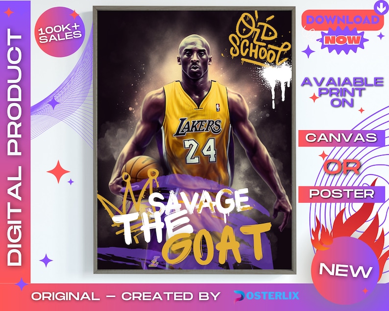 Kobe Bryant - the Goat - Custom Portrait Modern Wall Art Unique Kobe ...
