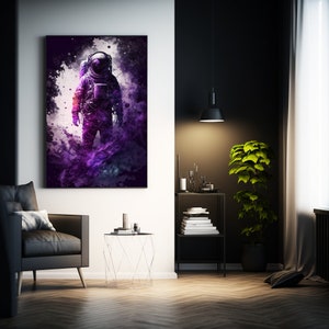 Cosmonaut in Purple Galaxy Canvas Art - Space-themed Painting for Home ...