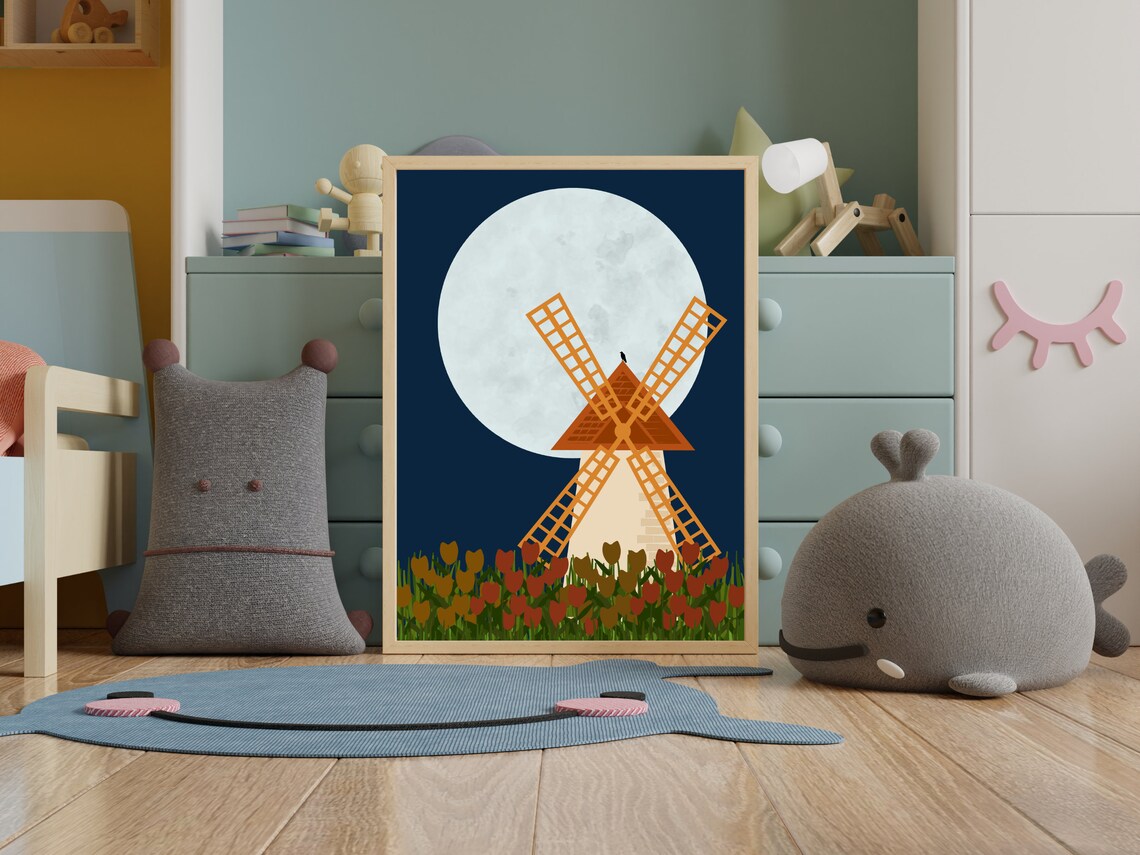 Nursery Windmill Wall Print Windmill Print for Kids Printable Windmill ...