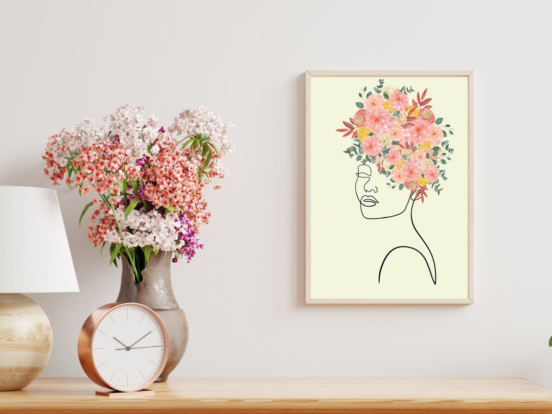 Fine Line Flower Print Woman One Line Drawing One Line Wall Poster ...