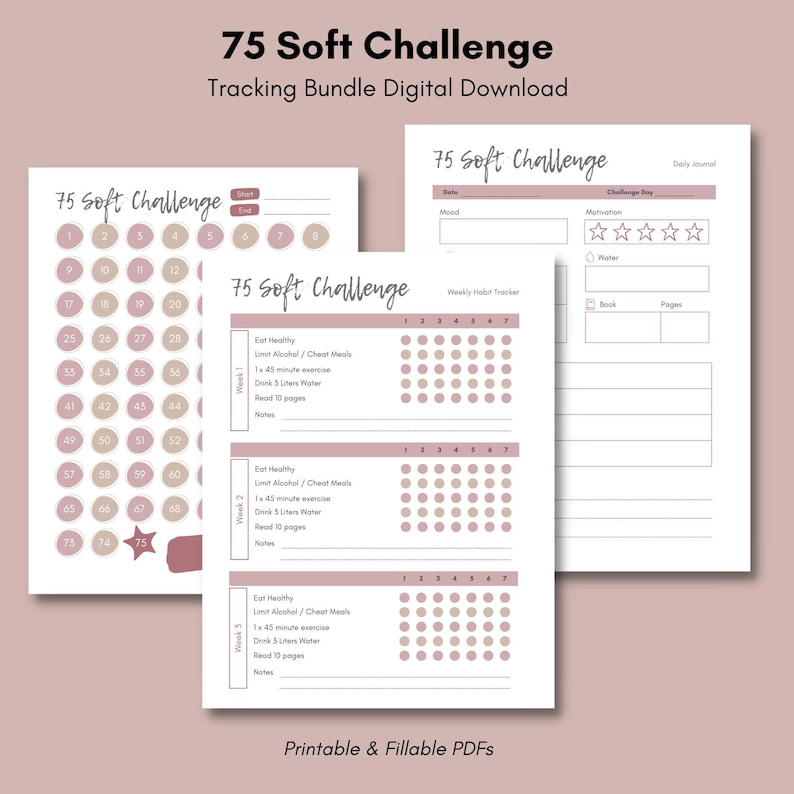 75 Soft Challenge Digital Tracker Bundle, Fitness Challenge Printable ...