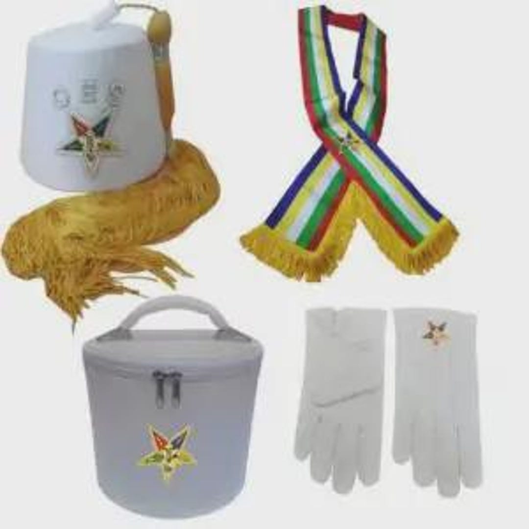Masonic OES Fez Set – Pure White With Rhinestones, Gloves, Case, and ...