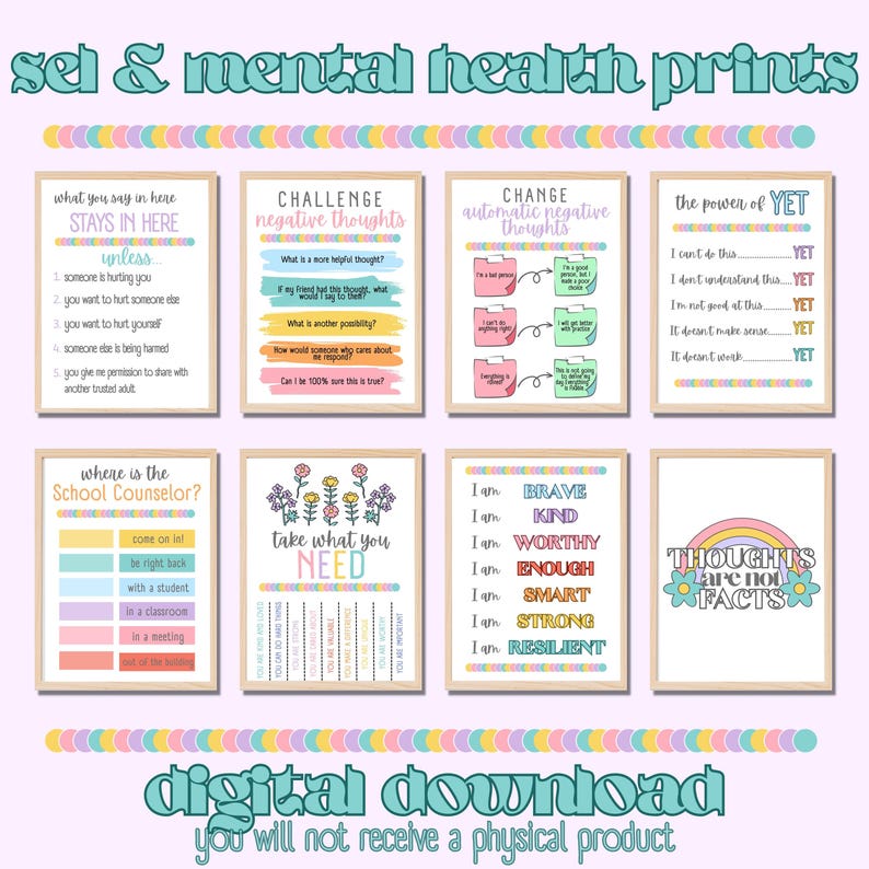 Set of 20 Pastel Classroom Decor, School Social Worker Prints Digital ...