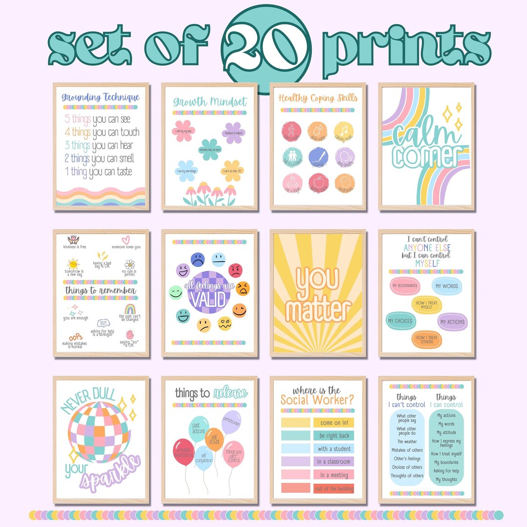 Set of 20 Pastel Classroom Decor, School Social Worker Prints Digital ...