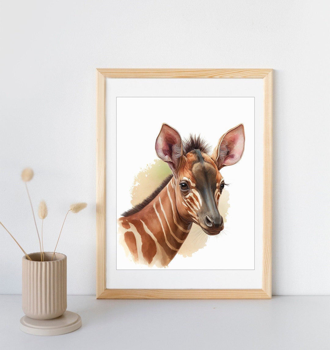 Okapi Printable Wall Art | Printable Animal Portrait | Cute Okapi Portrait | Jungle Watercolor ...